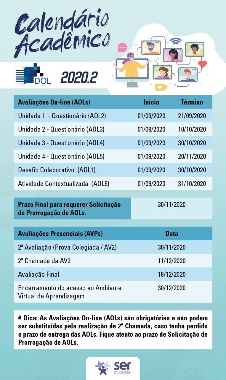 Calendário DOL 2020.2 | Blog dos cursos da UNAMA